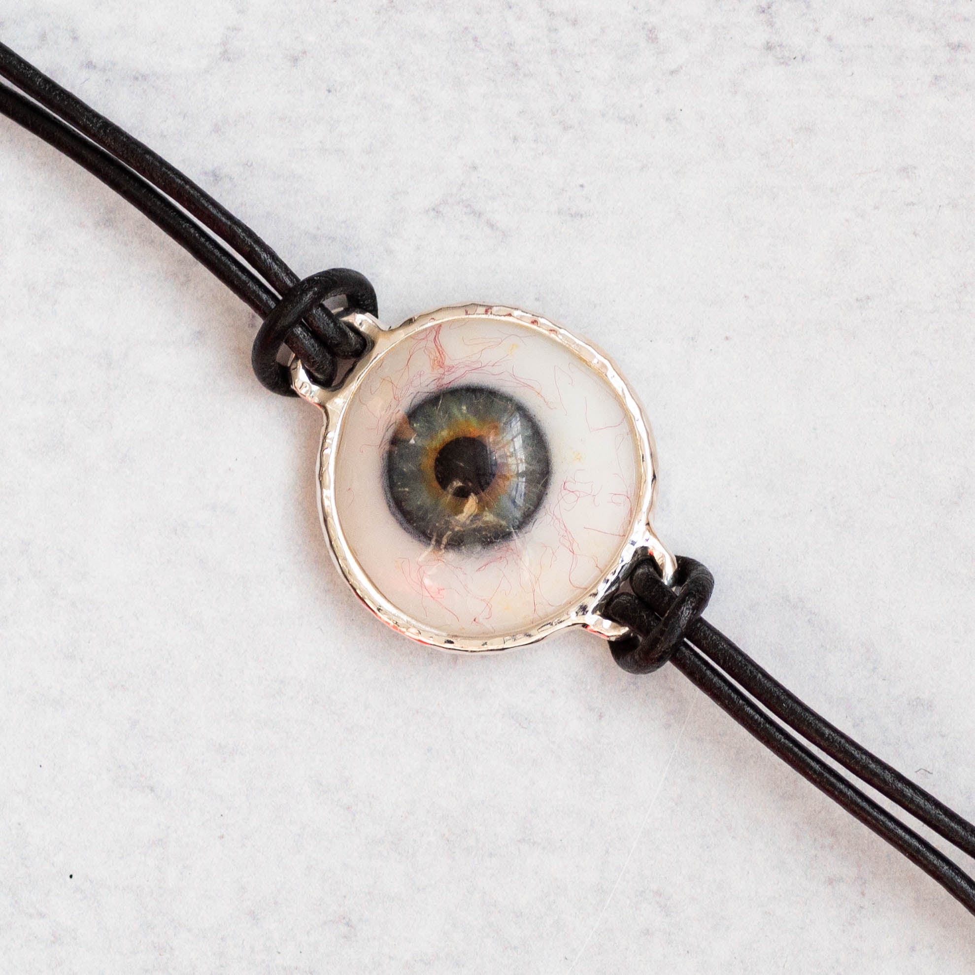 Hand Painted Blue Silver Leather Eye Bracelet – Eyeba
