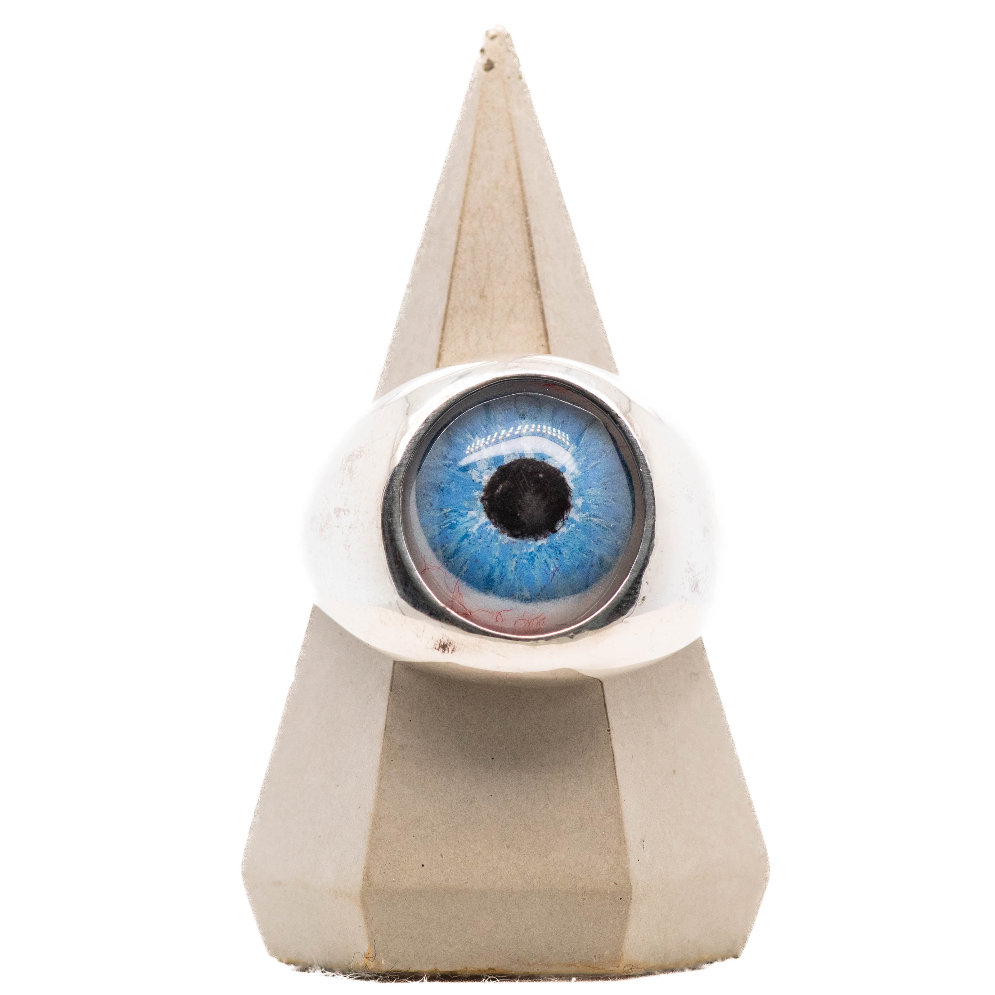 Hand Painted Blue Silver Bubble Eye Ring - sz 11 – Eyeba