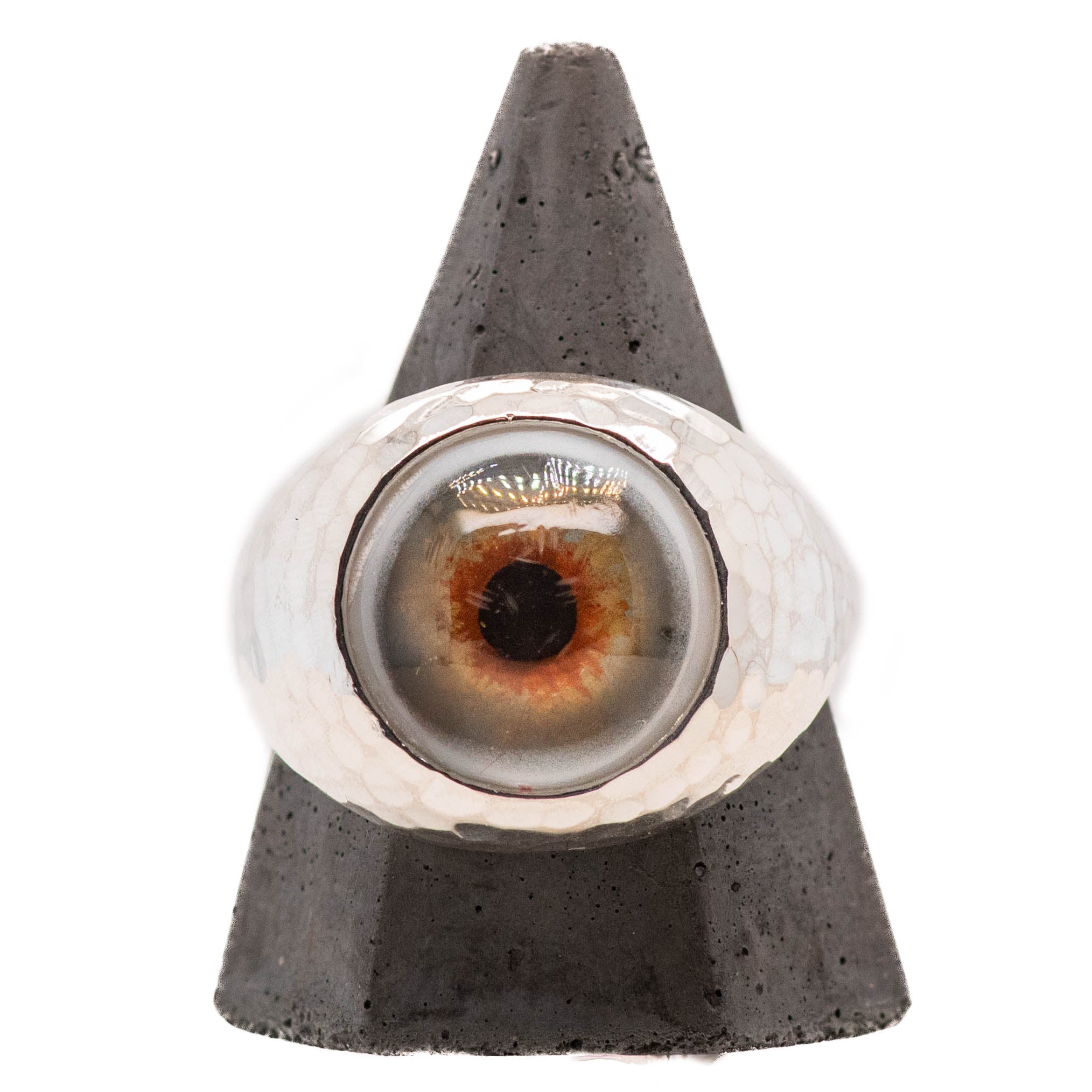 Hand Painted Hazel Silver Hammered Bubble Eye Ring – Eyeba