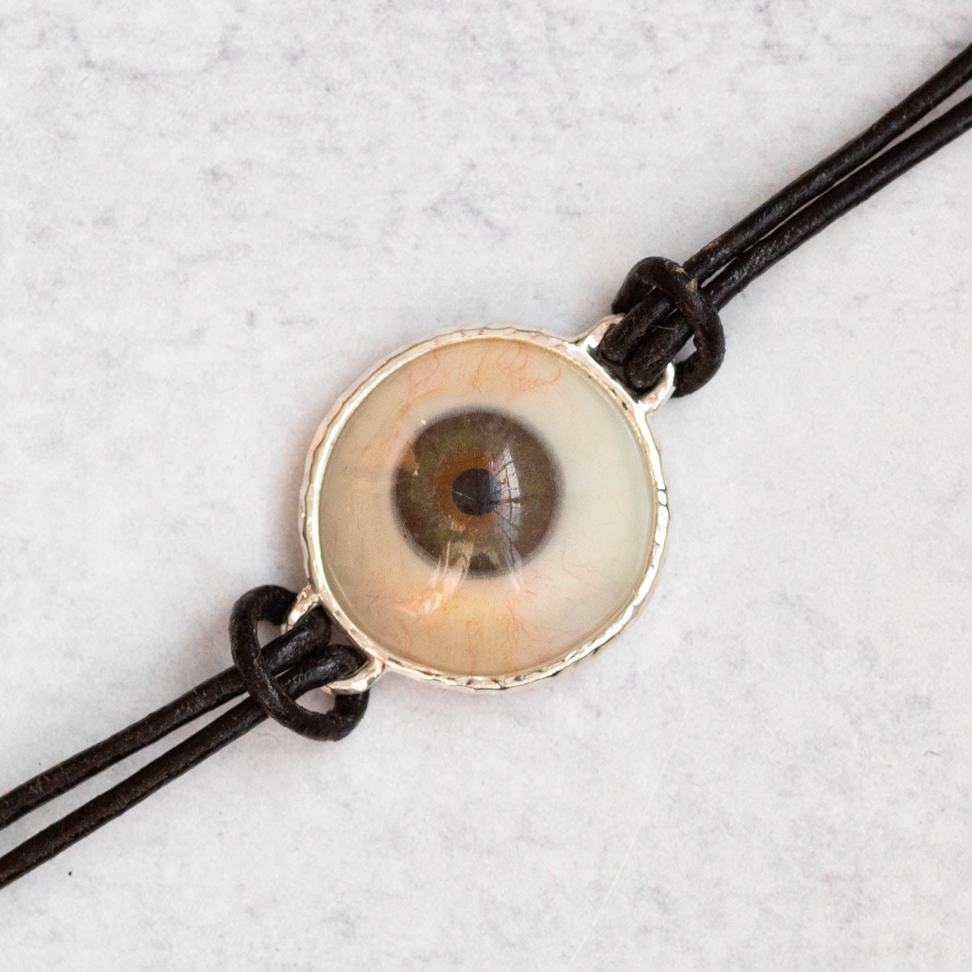 Hand Painted Hazel Silver Leather Eye Bracelet – Eyeba