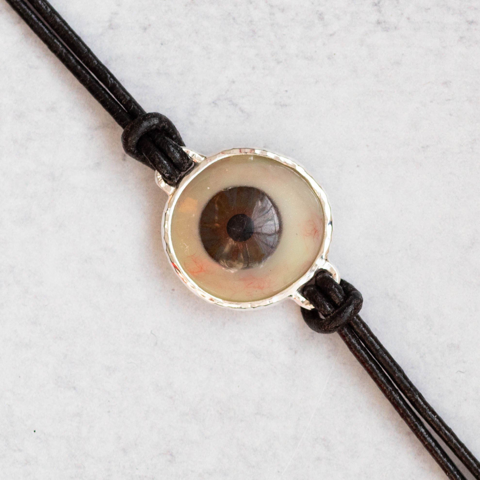 Hand Painted Hazel Silver Leather Eye Bracelet – Eyeba